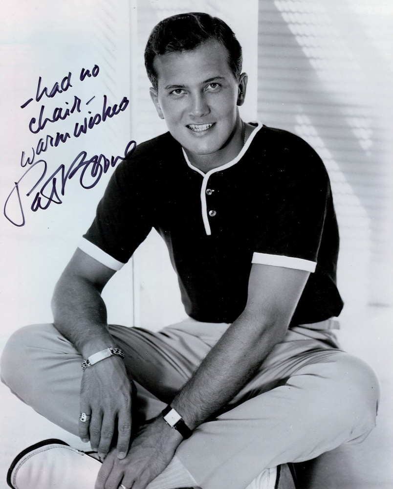 Pat Boone Signed 8x10 Photo Inscribed "-had not chair-" & "warm wishes ...
