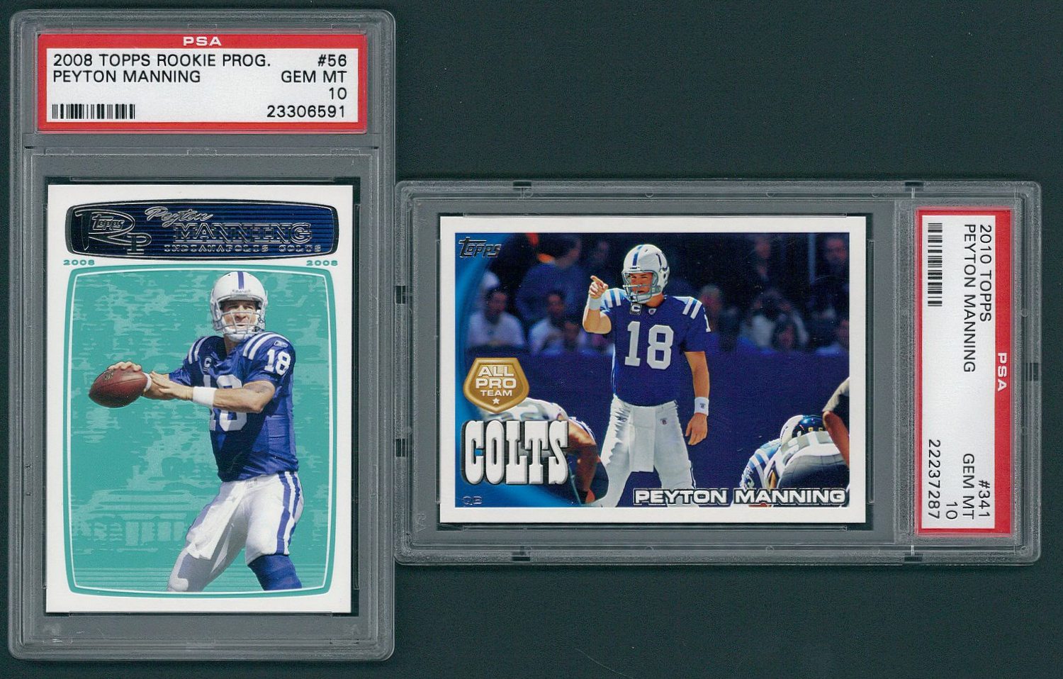 Lot of (2) Peyton Manning Football Cards with 2010 Topps #341 AP & 2008 ...