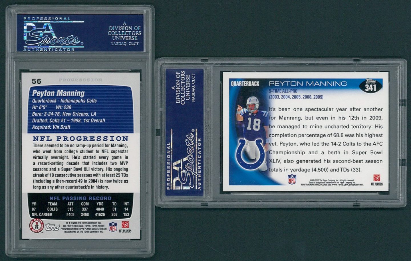 Lot of (2) Peyton Manning Football Cards with 2010 Topps #341 AP & 2008 ...