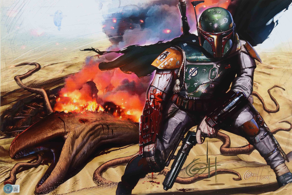 Greg Horn Signed "Boba Fett" 13x19 Lithograph (Beckett) | Pristine Auction