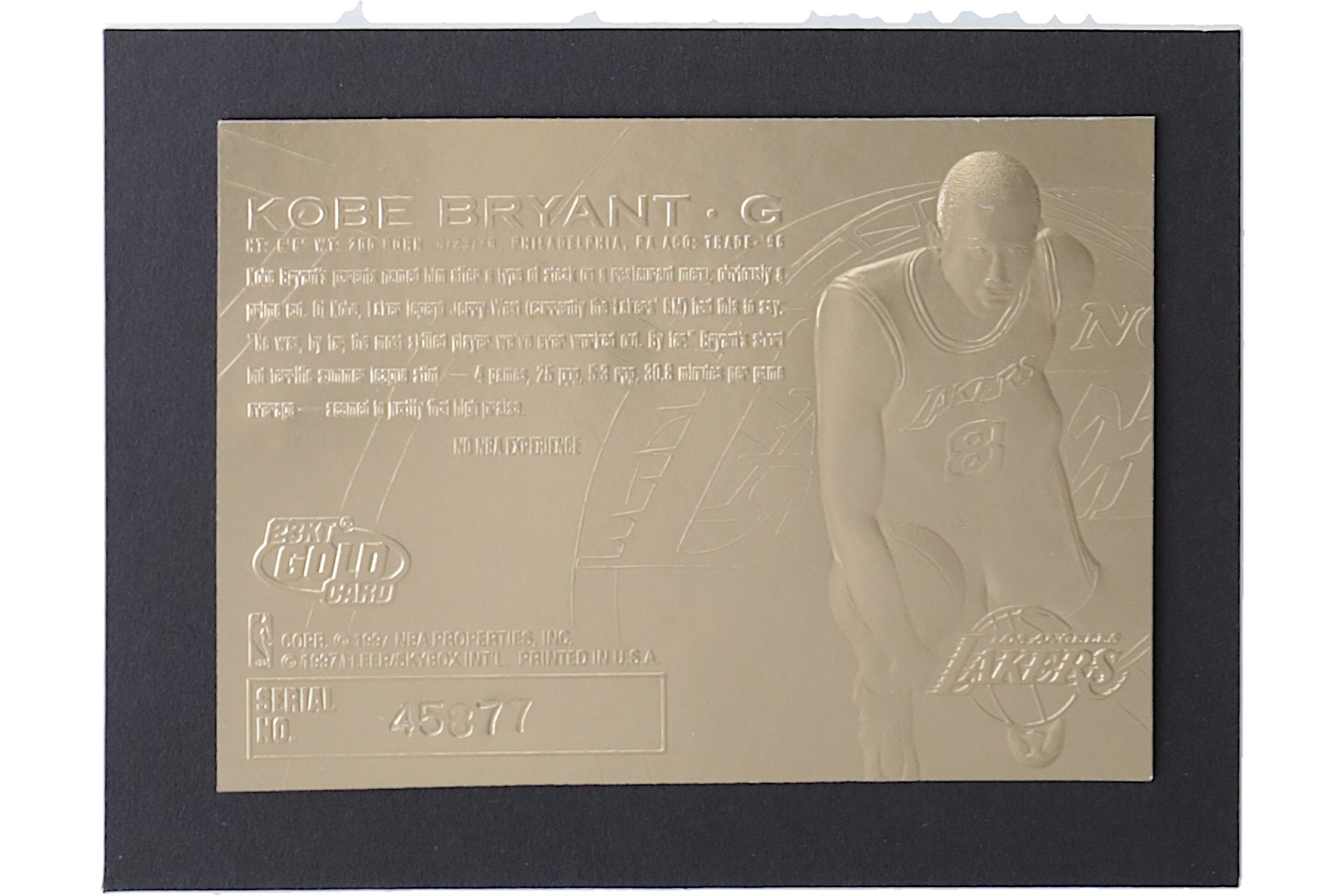 Kobe Bryant 1996-97 Skybox EX-2000 Purple Signature 23KT Gold Card RC ...