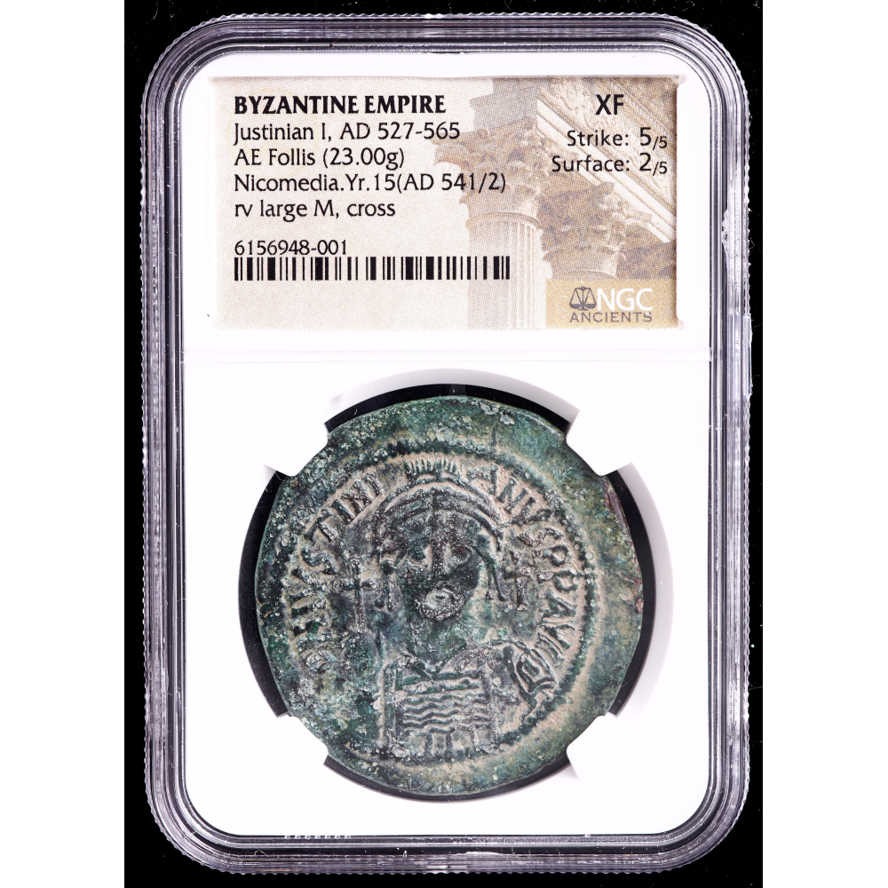 Justinian I (A.D. 527-565) Byzantine Empire Year 15 AE Follis ...