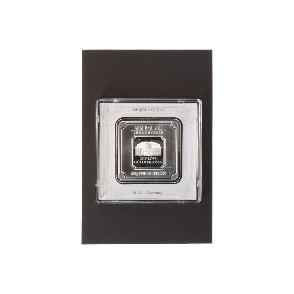 100 Gram .999 Fine Silver Geiger Bullion Square Bar Encapsulated with ...