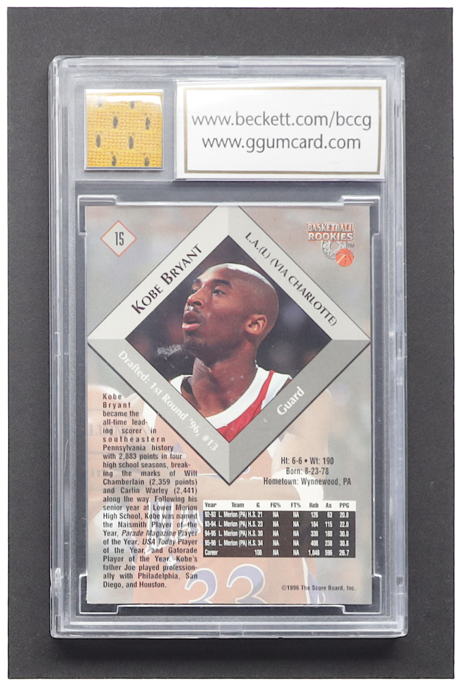 Kobe Bryant 1996 Score Board Rookies #15 RC with Game-Used Jersey Piece ...
