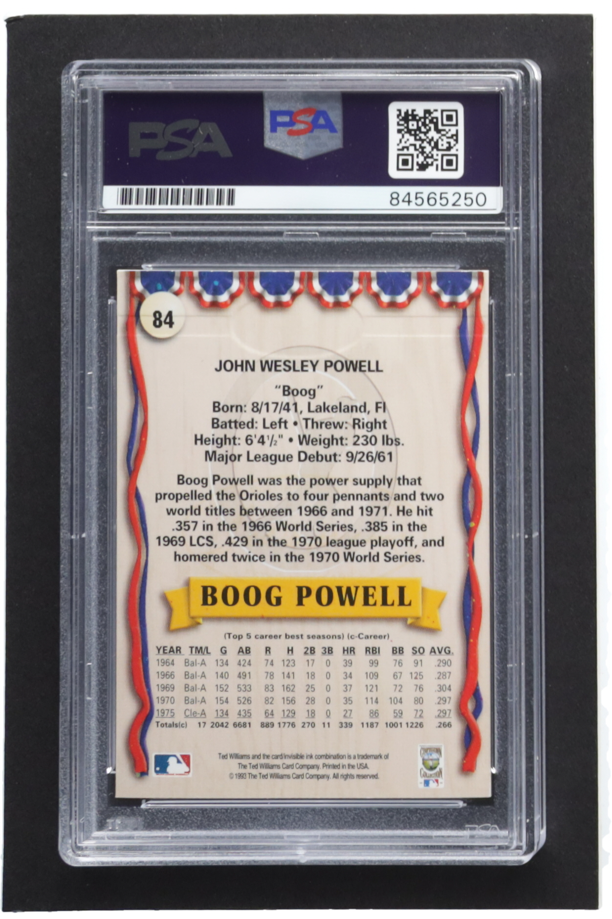 Boog Powell Signed 1993 Ted Williams #84 (PSA) | Pristine Auction