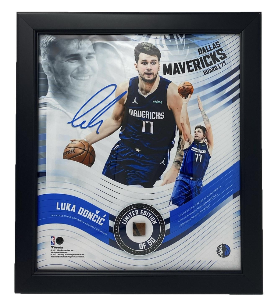 Luka Doncic LE Mavericks Custom Framed Game-Used Basketball Piece ...