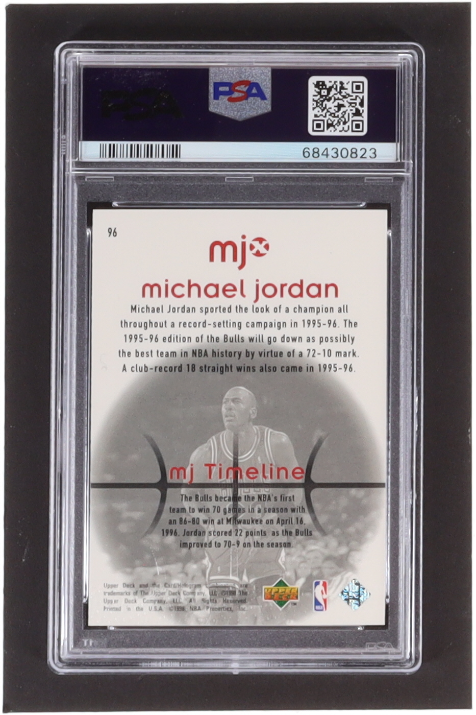 Michael Jordan 1998 Upper Deck MJx #96 Timeline 2nd Half (PSA 10 ...