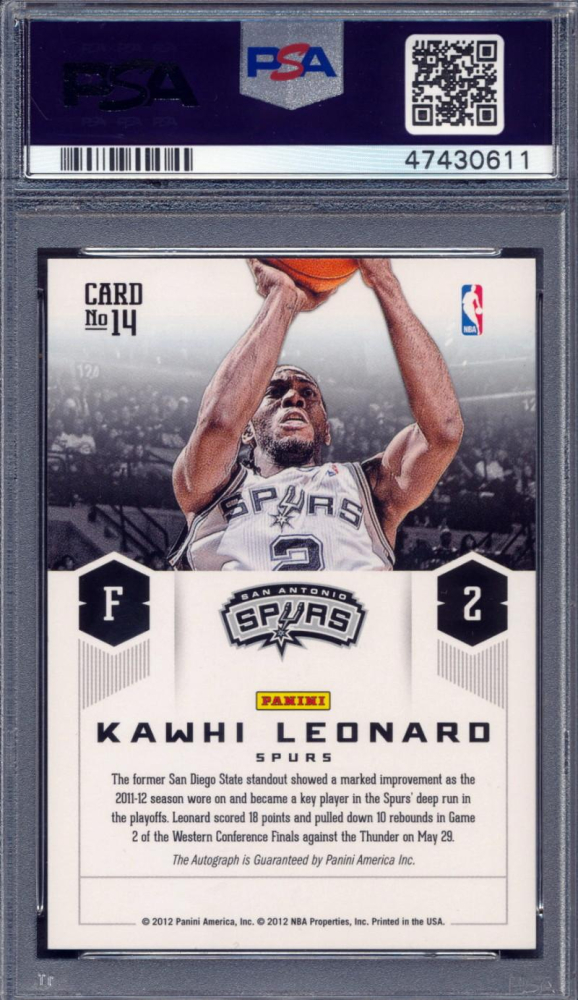 Kawhi Leonard Signed 2012 Panini Prestige #14 RC (PSA 8) | Pristine Auction