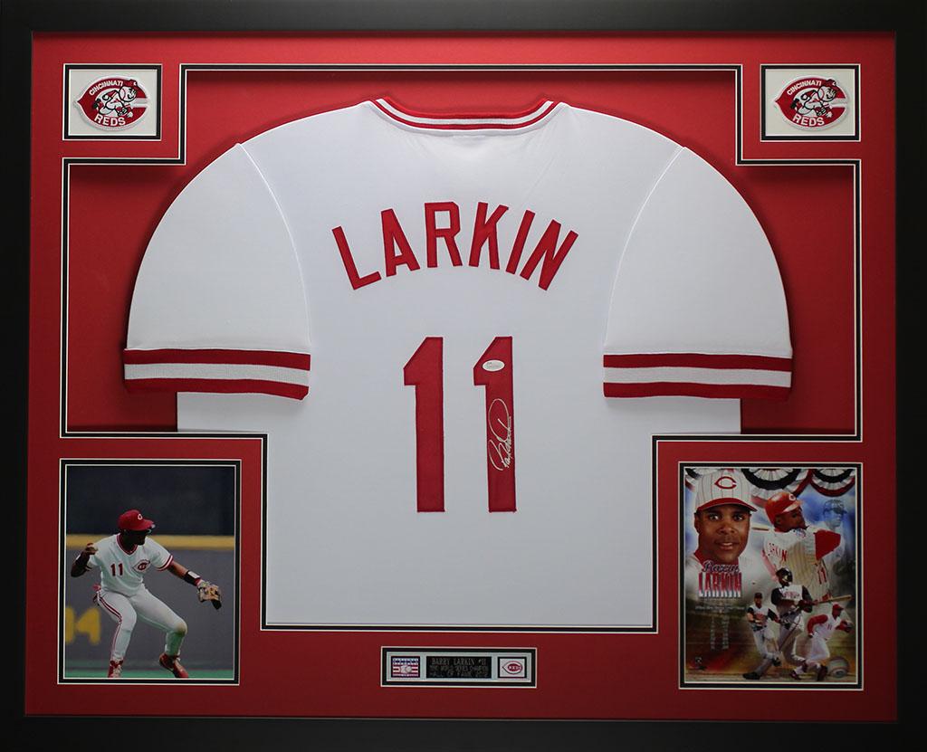 Barry Larkin Signed 35x43 Custom Framed Jersey Display (JSA) | Pristine ...