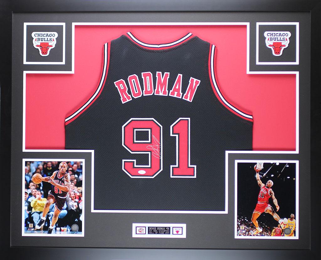 Dennis Rodman Signed 35x43 Custom Framed Jersey Display (JSA ...