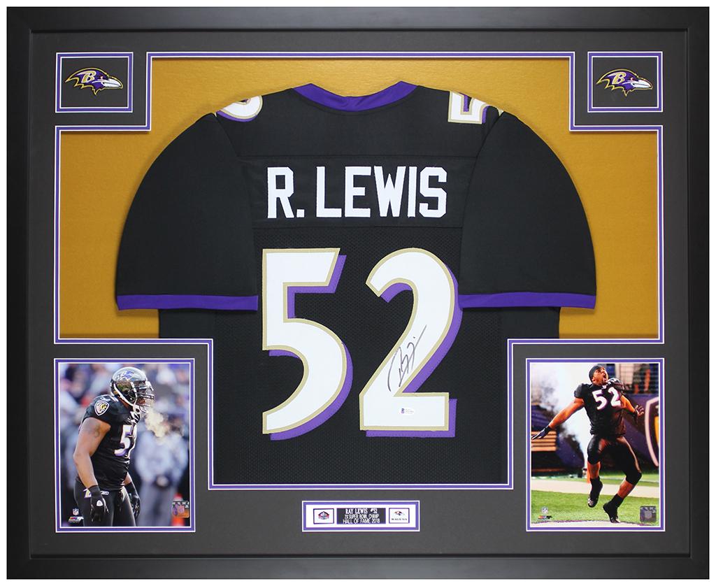 Ray Lewis Signed Ravens Custom Framed Jersey Display (Beckett ...