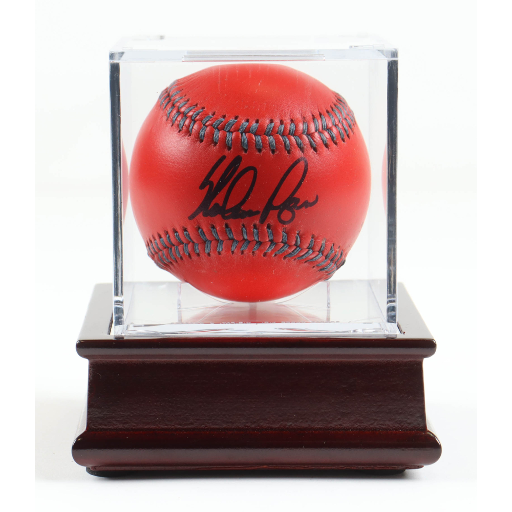 Nolan Ryan Signed Vintage Spinneybeck Red Leather Baseball with Display ...