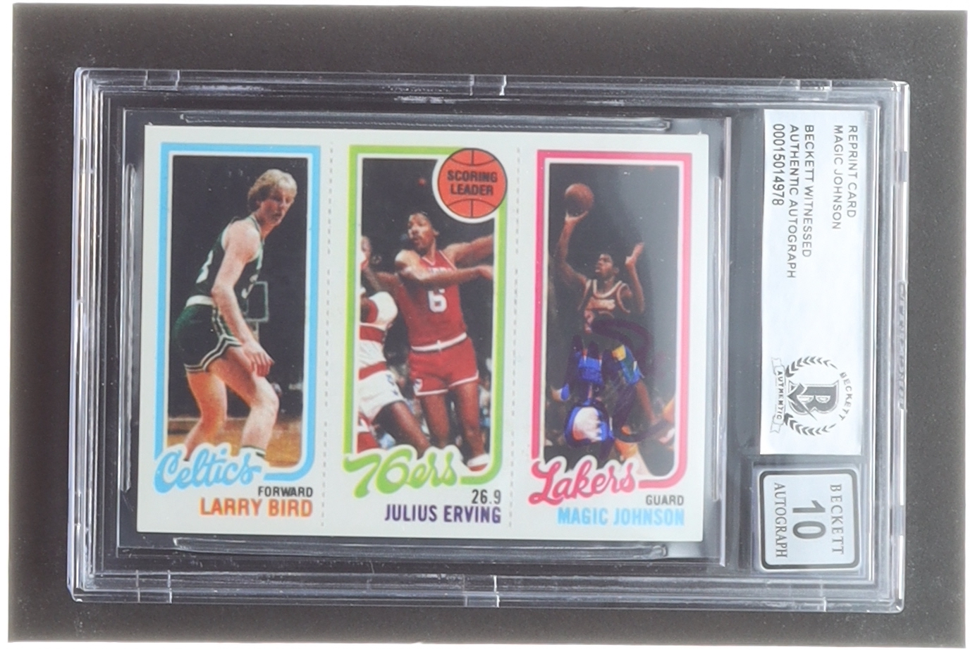 Magic Johnson Signed Larry Bird 34 RC / Julius Erving TL 174 / Magic Johnson 139 RC 1980-81 ...