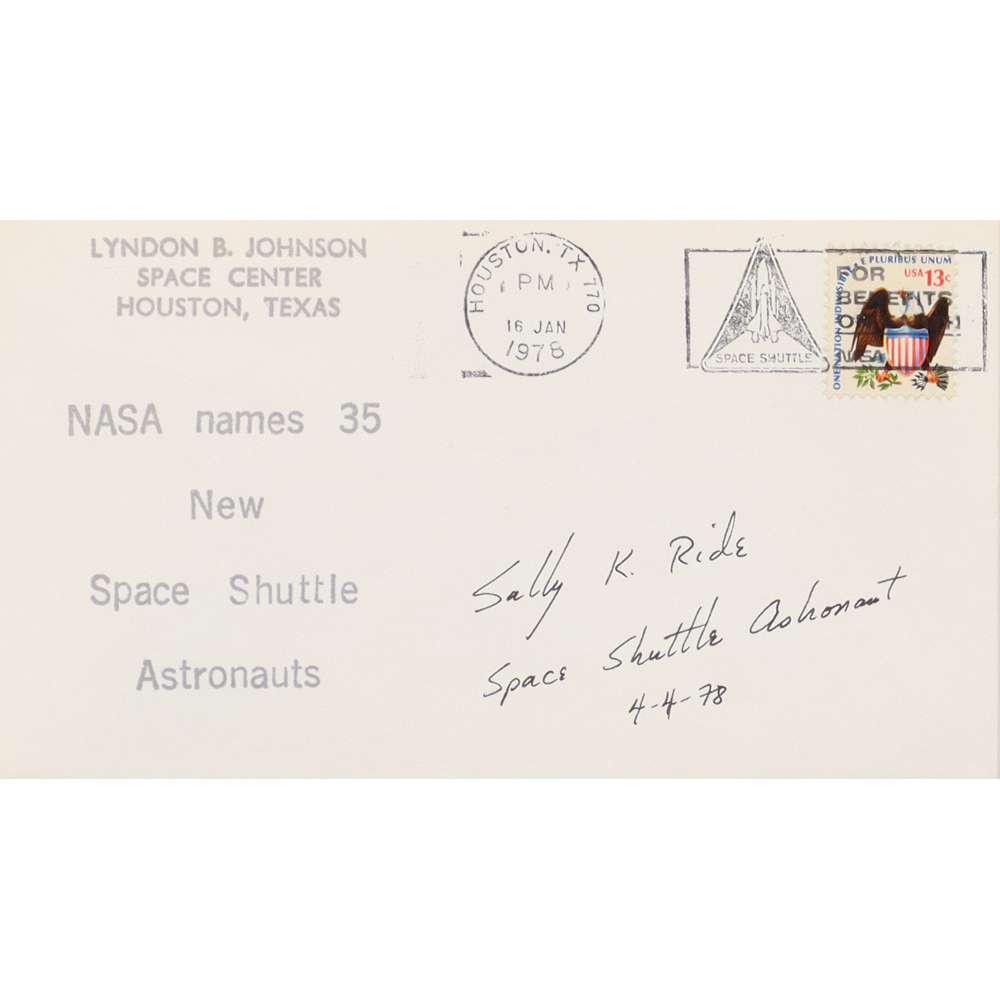 Sally Ride Signed Envelope Inscribed "Space Shuttle Astronaut 4-4-78 ...