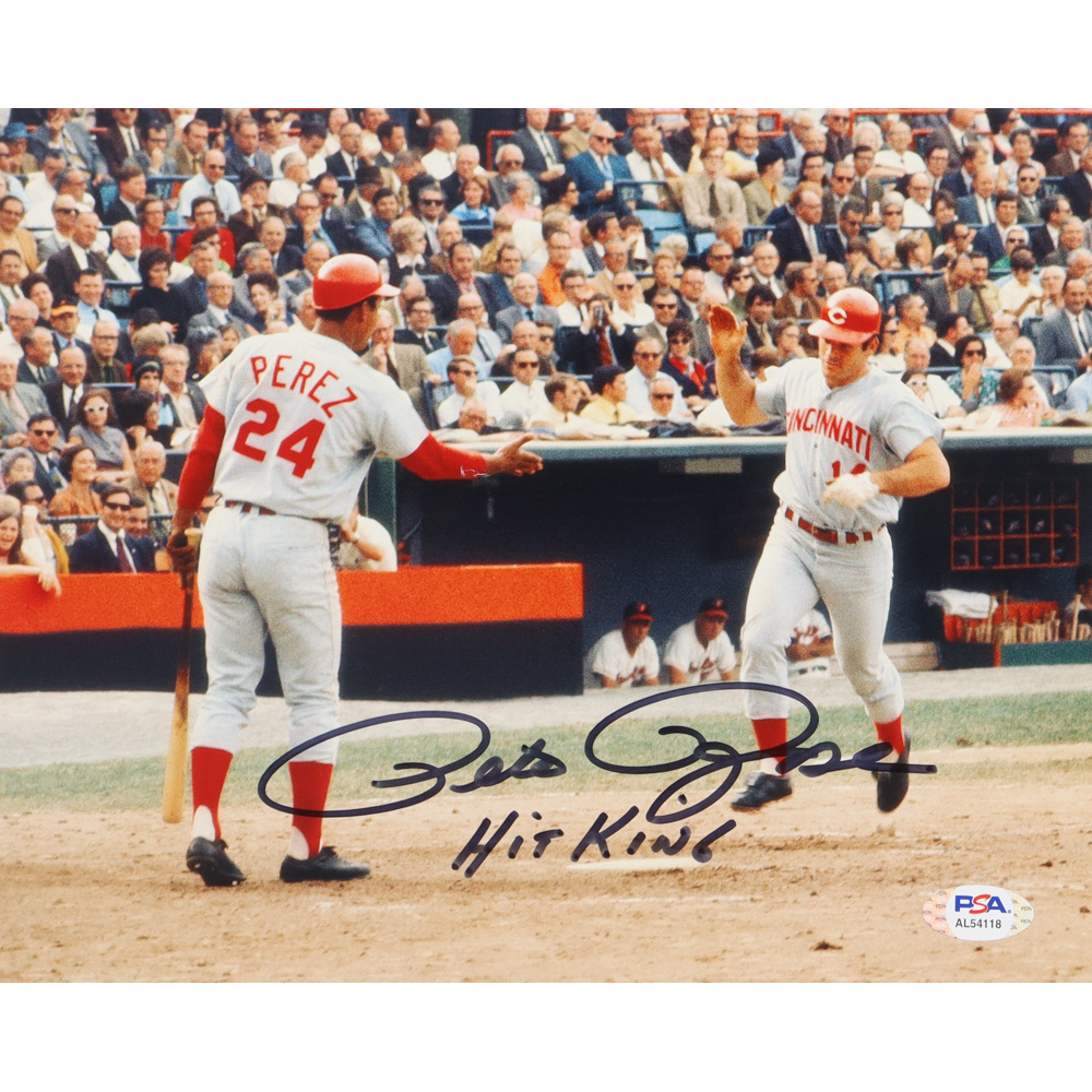Pete Rose Signed Reds 8x10 Photo Inscribed "Hit King" (PSA) | Pristine ...