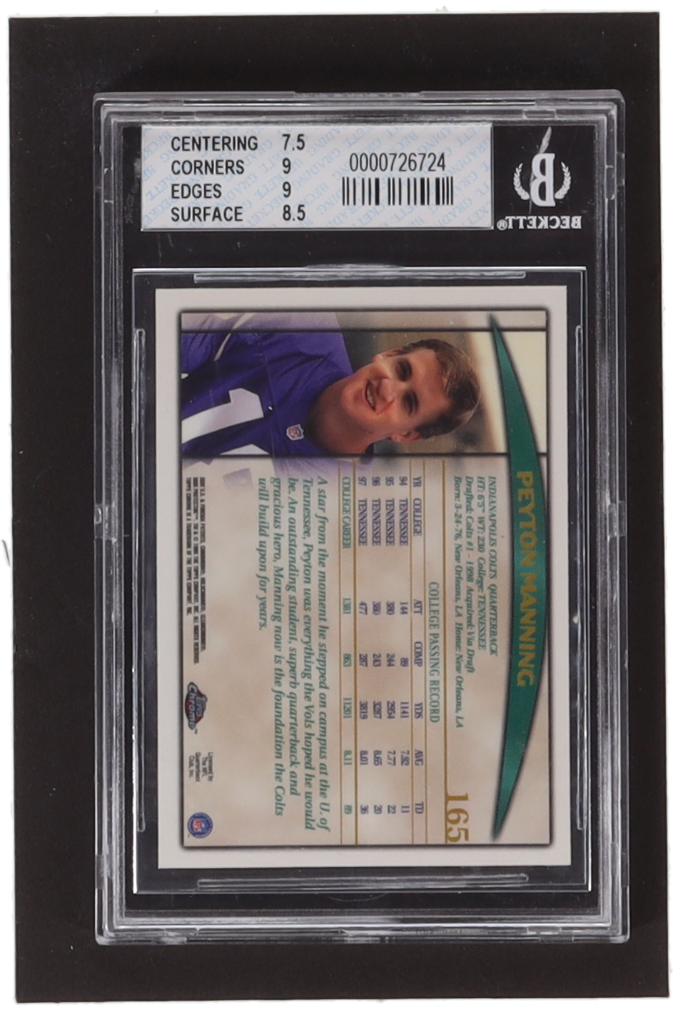 Peyton Manning 1998 Topps Chrome #165 RC (BGS 8) | Pristine Auction