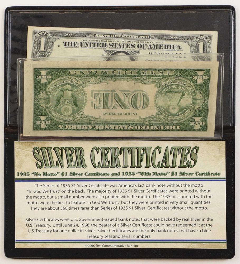 Set of (2) Blue Seal Silver Certificates with 1935 “No Motto” & 1957 ...