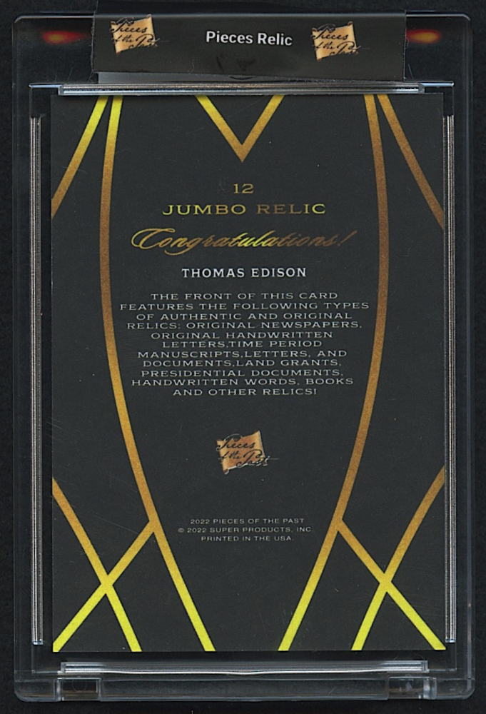 Thomas Edison 2022 Pieces of the Past Authentic Jumbo Relic #12 ...