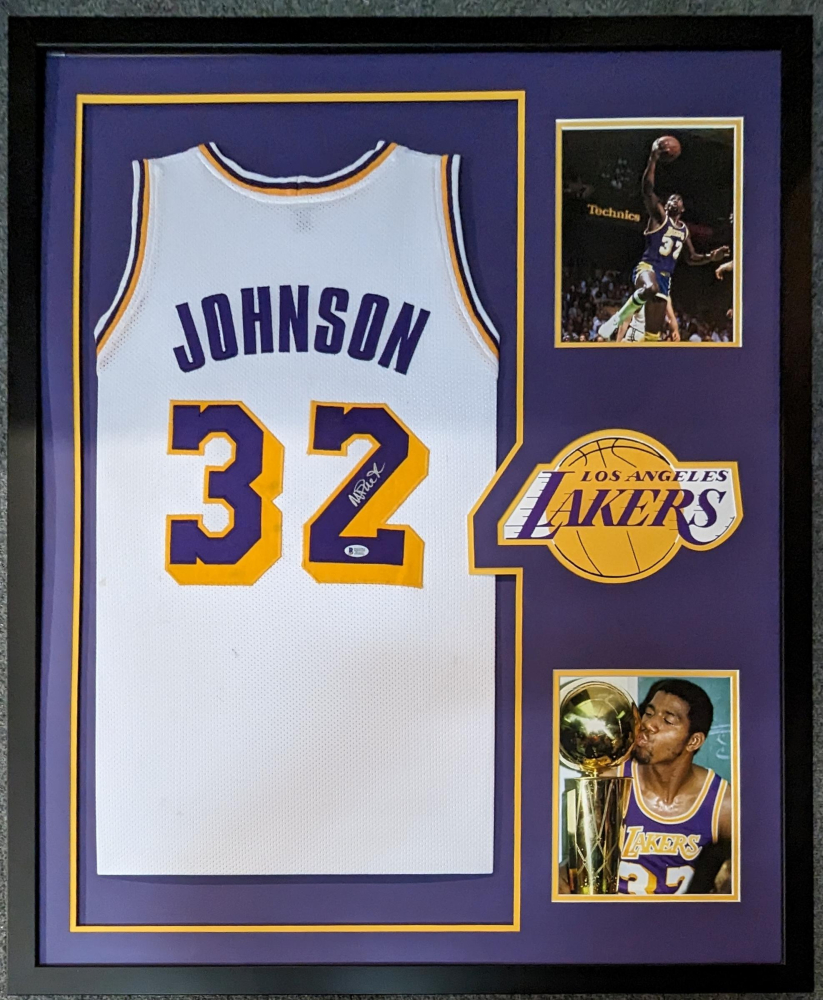 Magic Johnson Signed Custom Framed Jersey Display (Beckett) | Pristine ...