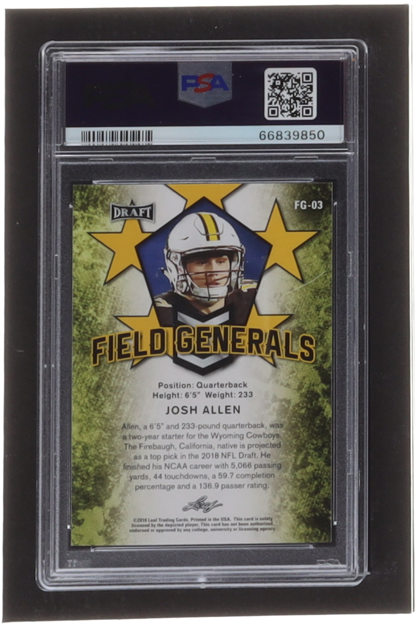 Josh Allen 2018 Leaf Draft Field Generals Gold #FG03 RC (PSA 10 ...