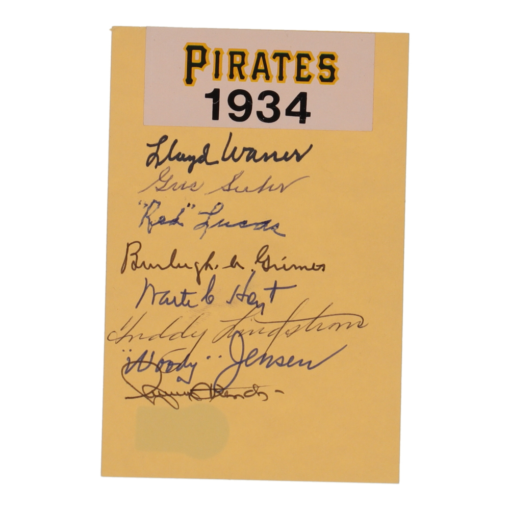 1935 Pirates Index Card Signed by (8) with Lloyd Waner, Burleigh Grimes ...