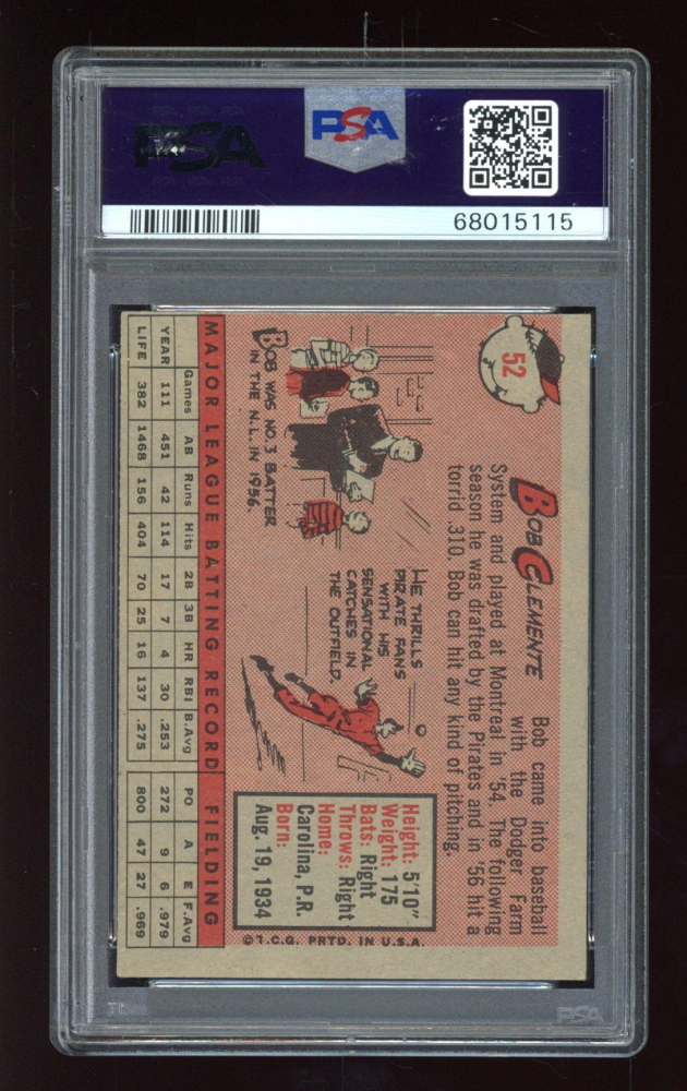 Bob Clemente 1958 Topps #52 (PSA 6) (MC) | Pristine Auction