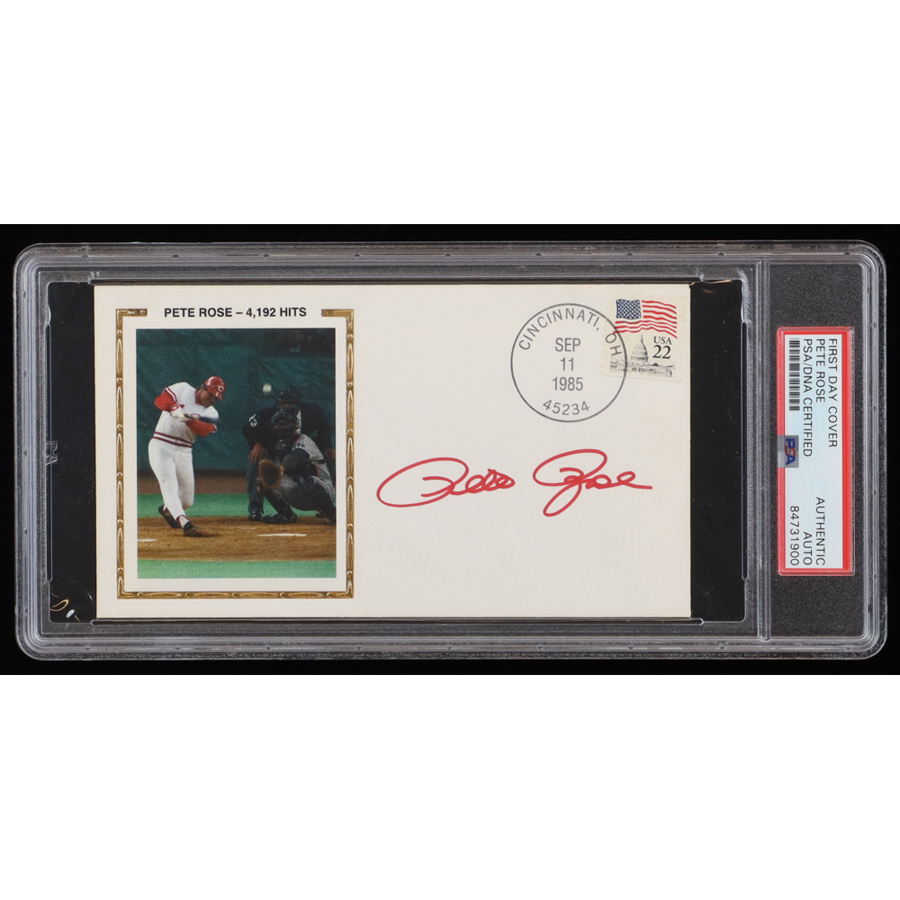 Pete Rose Signed Reds 1985 FDC Envelope (PSA) | Pristine Auction
