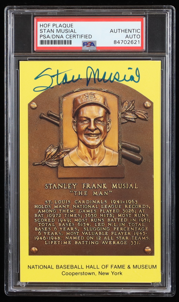 Stan Musial Signed Gold Hall of Fame Plaque Postcard (PSA) | Pristine ...