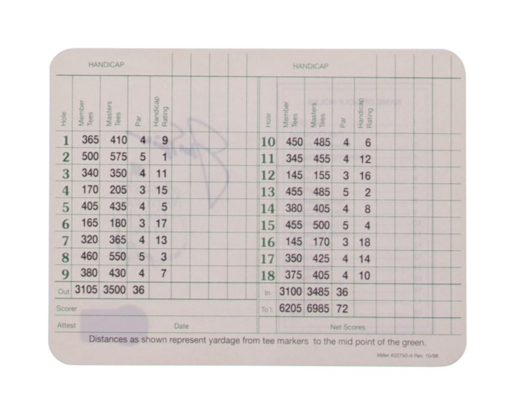 Jack Nicklaus Signed Augusta National Golf Club Score Card (Beckett ...