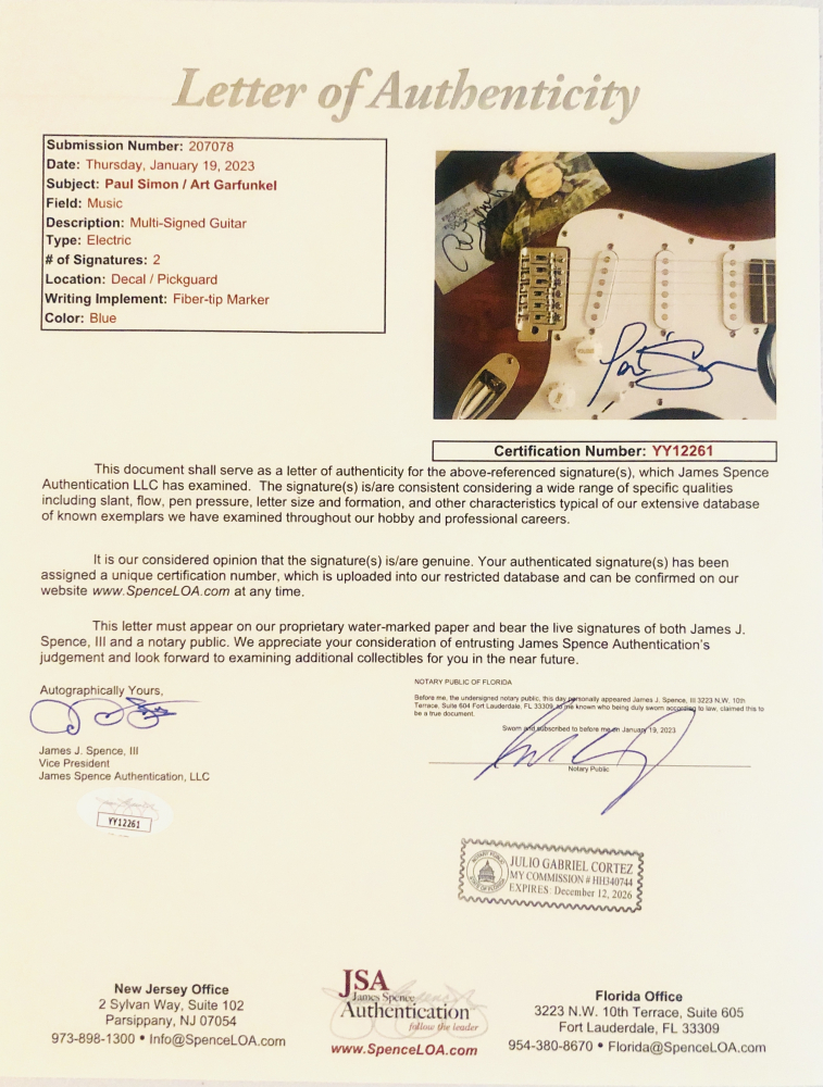 Paul Simon & Art Garfunkel Signed Electric Guitar (JSA LOA) | Pristine ...