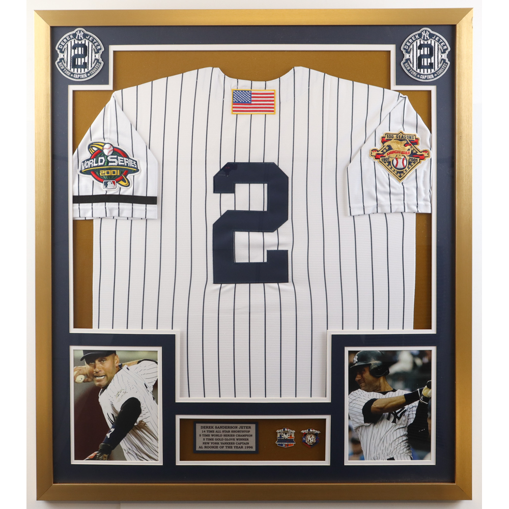 Derek Jeter Custom Framed Jersey Display with 1999 & 2000 Official ...