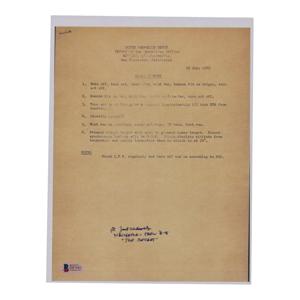 Jack Widowsk Signed 8.5x11 Document Copy with Service Record ...