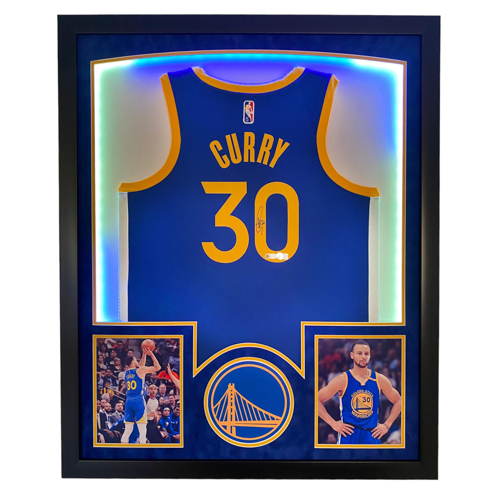 Stephen Curry Signed 32x40 Custom Framed Jersey Display with LED Lights ...