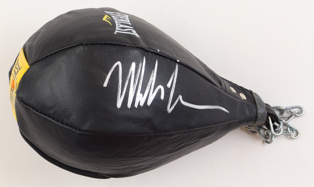 Mike Tyson Signed Everlast Speed Bag with Wrist Wraps & Display Case ...