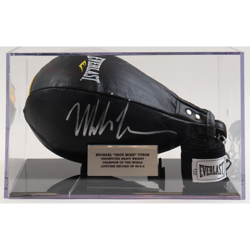 Mike Tyson Signed Everlast Speed Bag with Wrist Wraps & Display Case ...