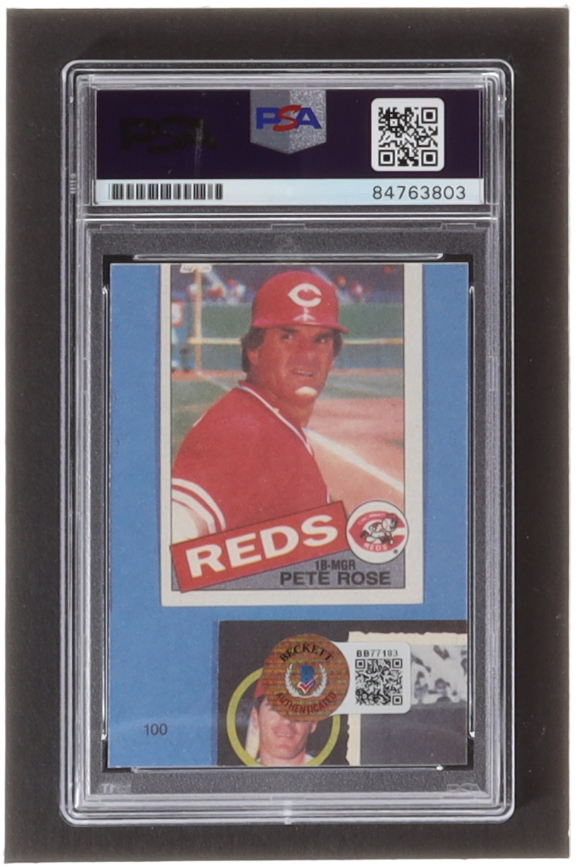 Pete Rose Signed 1985 Topps Rose #100 / Reds Holding Bat (PSA & Beckett ...