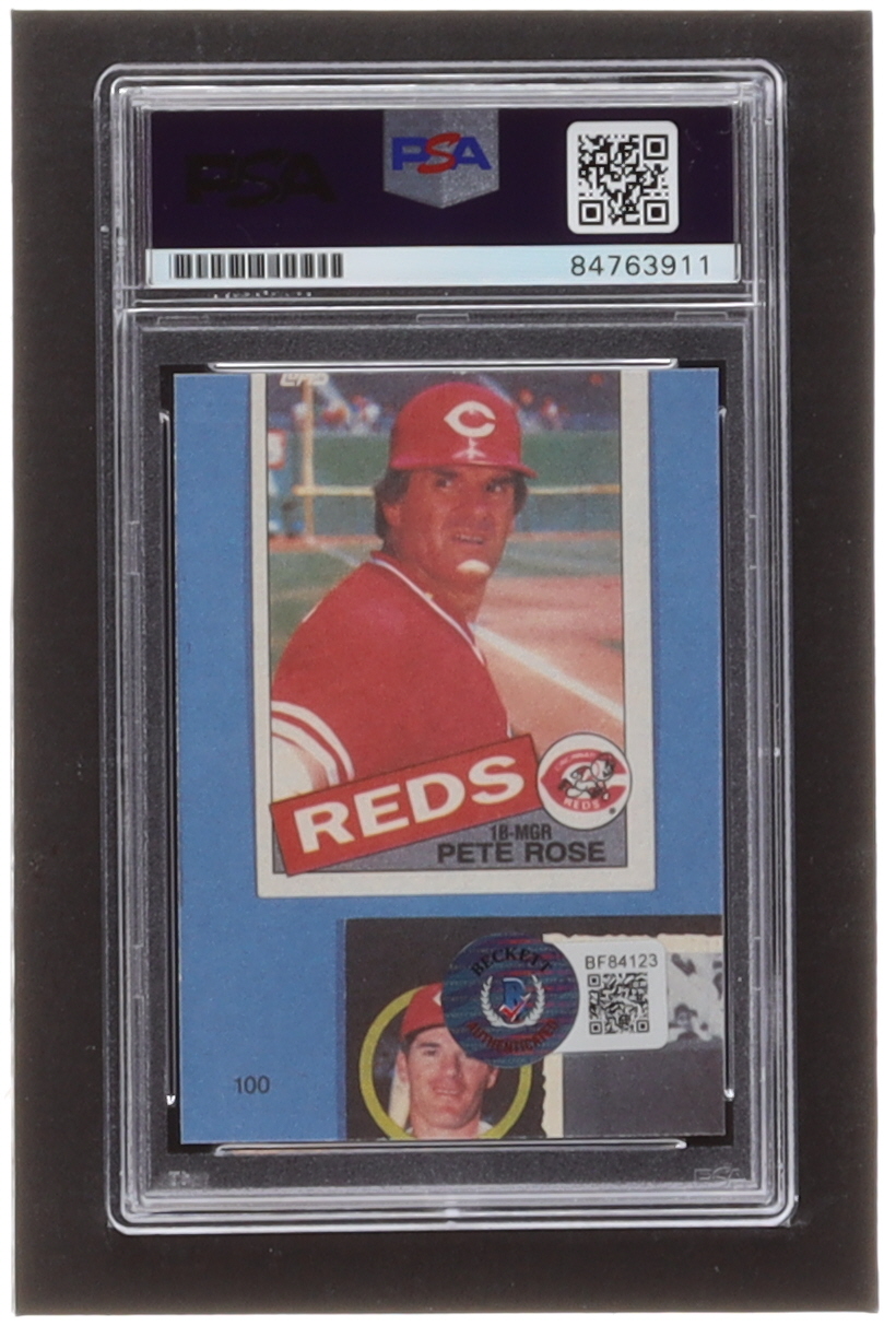 Pete Rose Signed 1985 Topps Rose #100 / Reds Holding Bat (PSA & Beckett ...