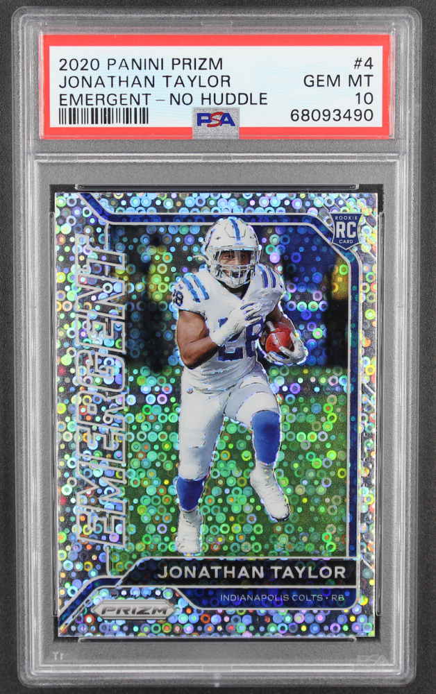 Jonathan Taylor 2020 Panini Prizm Emergent Prizms No Huddle #4 (PSA 10 ...