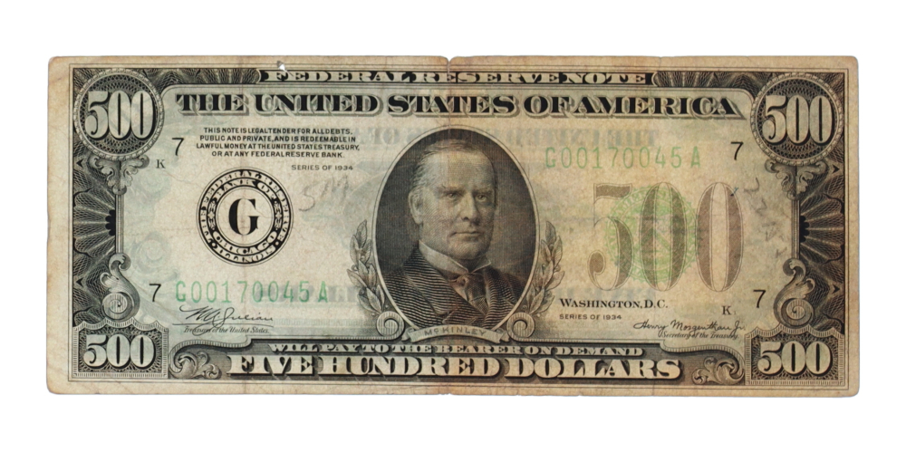 1934 $500 Five Hundred Dollar U.S. Federal Reserve Note | Pristine Auction