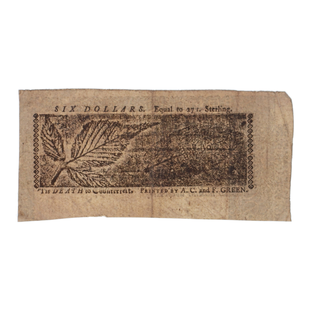 1774 $6 Six-Dollars Maryland Colonial Currency Note | Pristine Auction