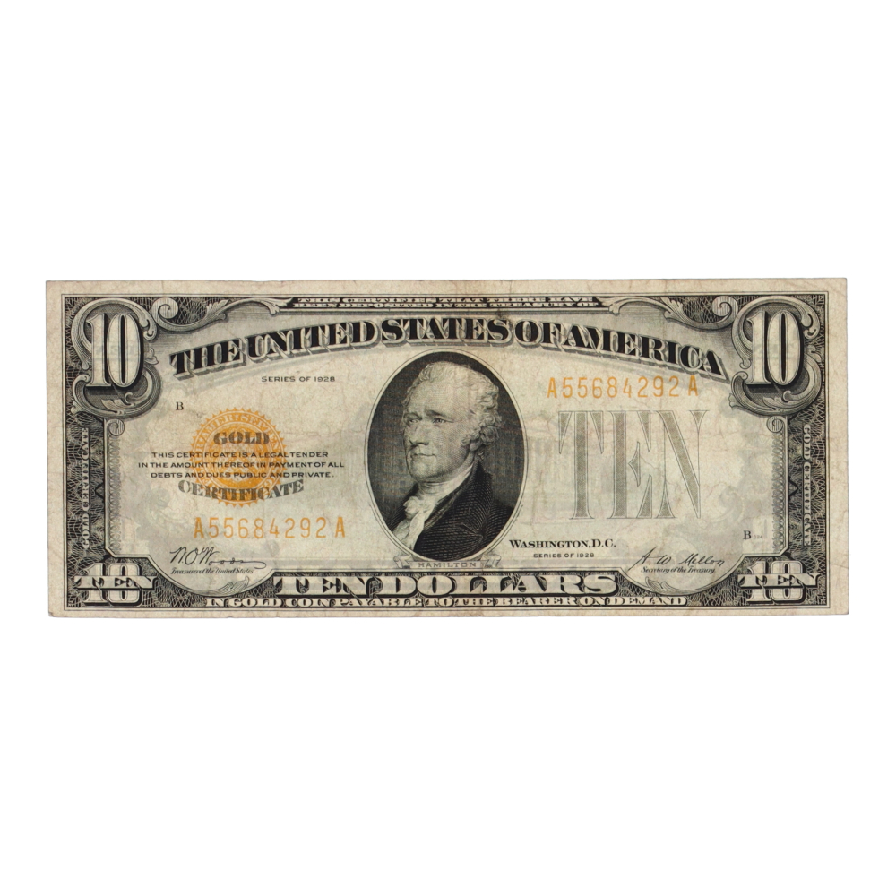 1928 $10 Ten Dollar Gold Certificate U.S. Bank Note | Pristine Auction