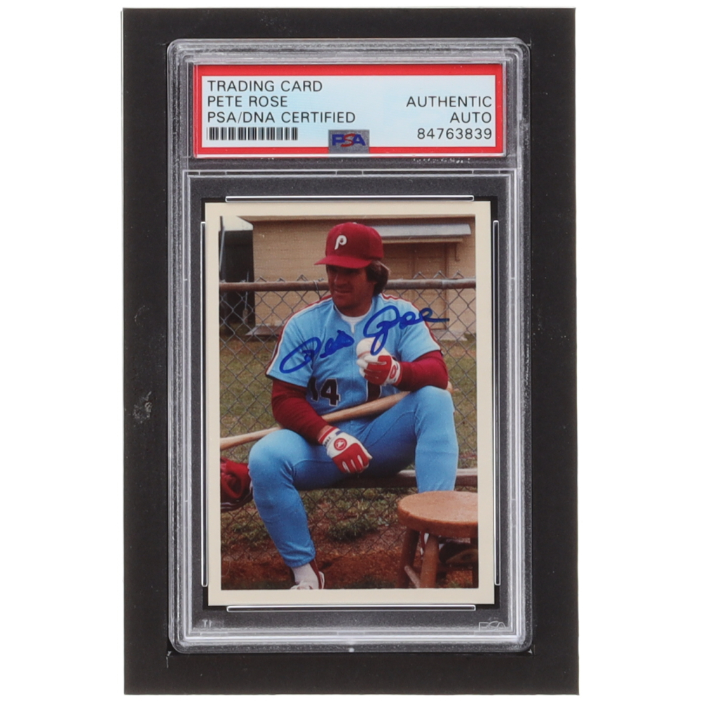 Pete Rose Signed 1985 Topps Rose #95 / Phillies with Fence (PSA ...
