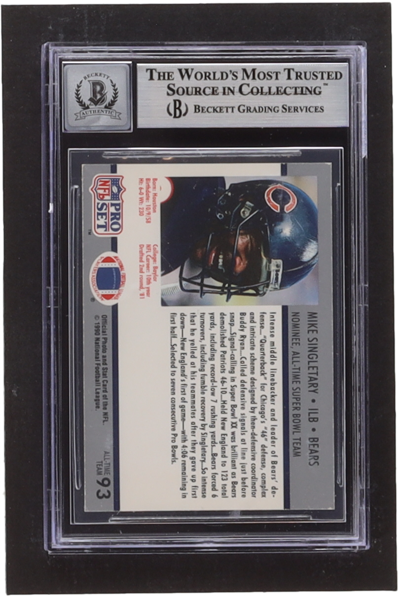 Mike Singletary Signed 1990-91 Pro Set Super Bowl 160 #93 (BGS ...