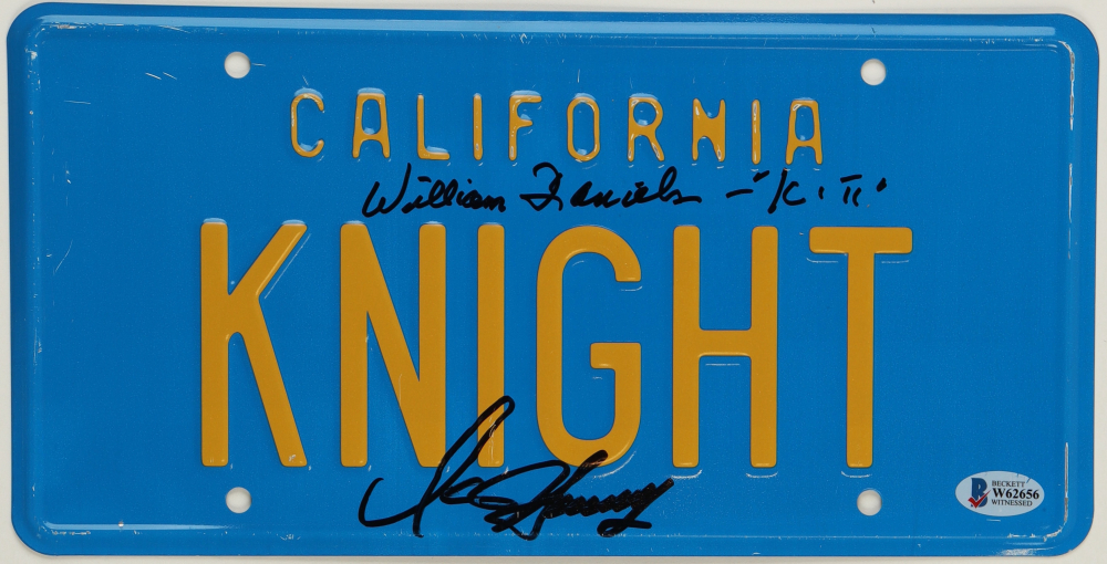 David Hasselhoff & William Daniels Signed "Knight Rider" 6x12 License ...