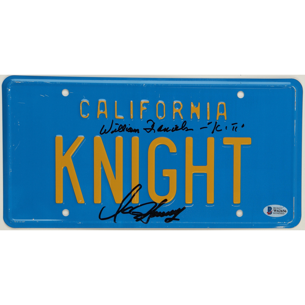 David Hasselhoff & William Daniels Signed "Knight Rider" 6x12 License ...