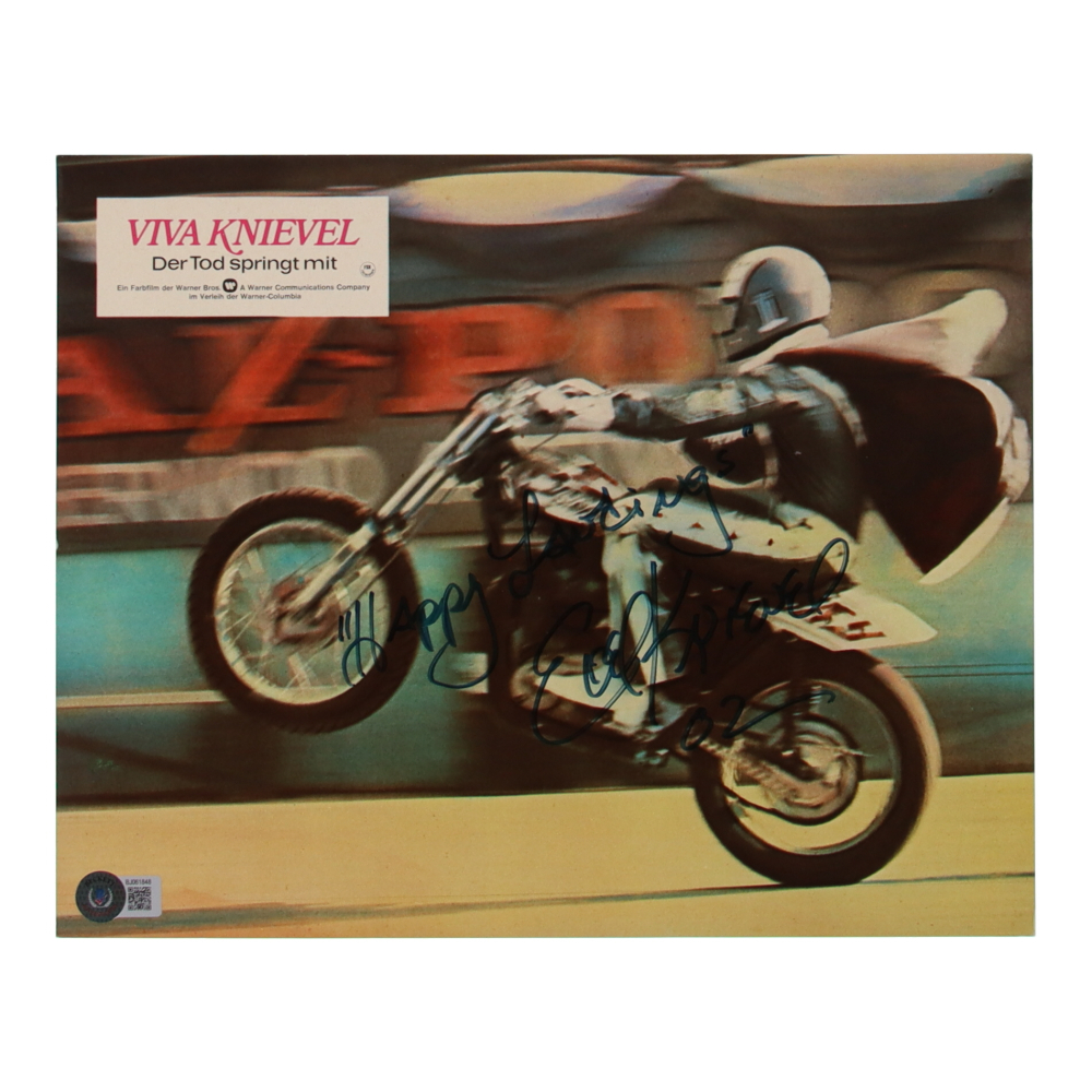 Evel Knievel Signed 9.5x11.75 Photo Inscribed "Happy Landings" (Beckett ...