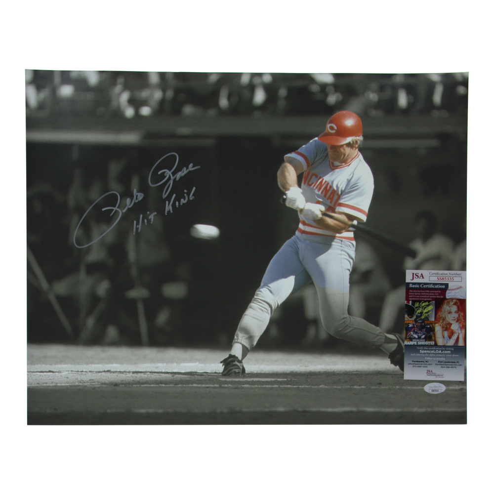 Pete Rose Signed Reds 16x20 Photo Inscribed "Hit King" (JSA) | Pristine ...