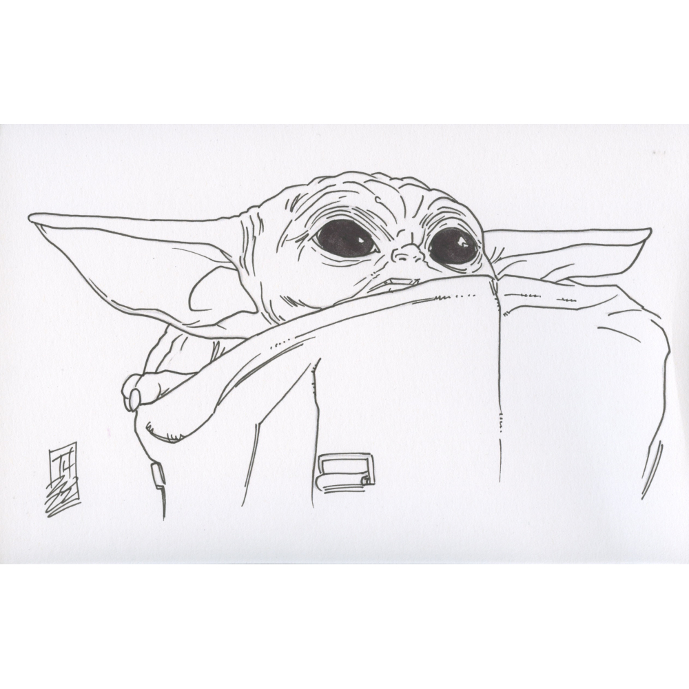 Grogu | Baby Yoda - Star Wars - Signed ORIGINAL 5.5" x 8.5" Drawing on ...