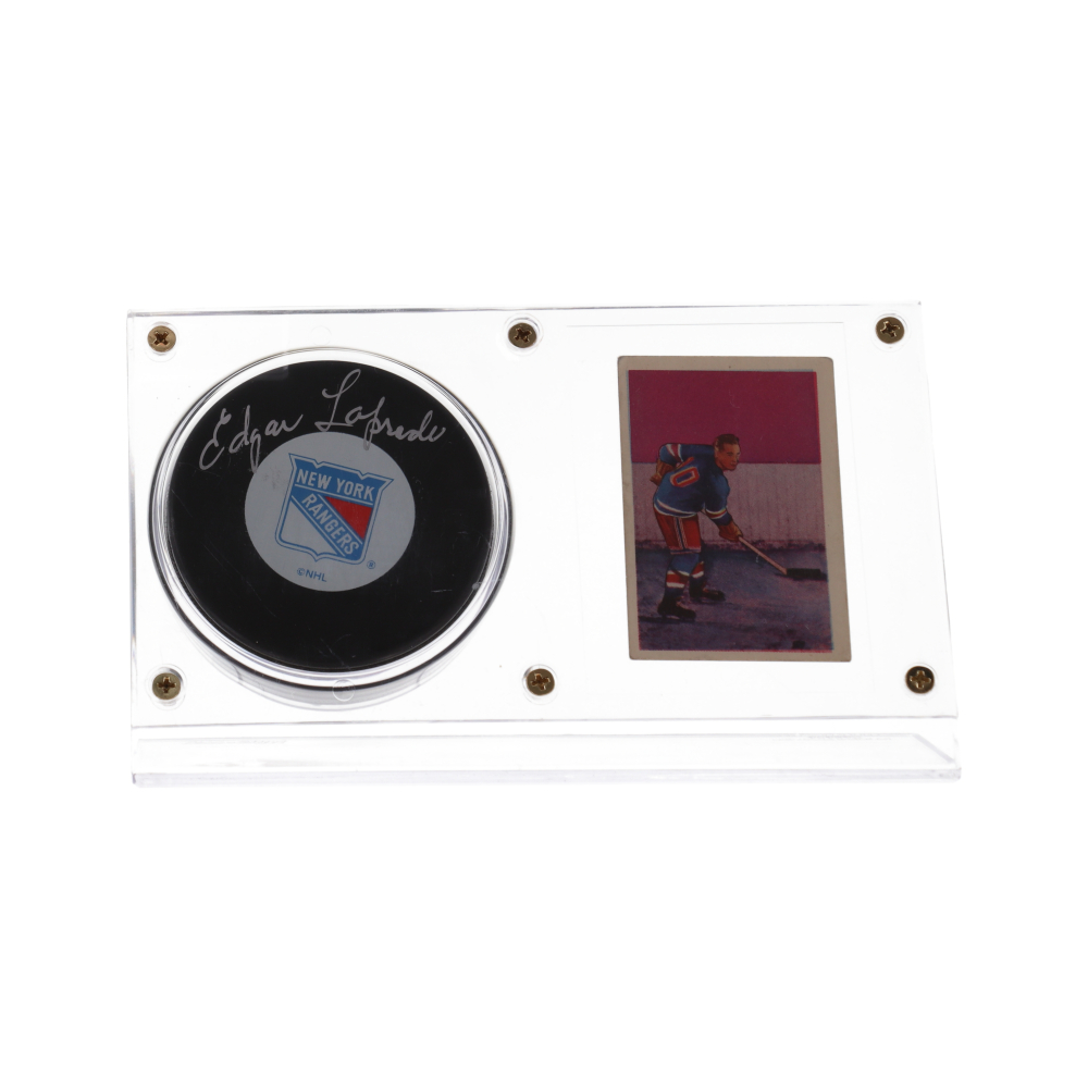Edgar Laprade Signed Rangers Logo Hockey Puck Display with 1952-53 ...