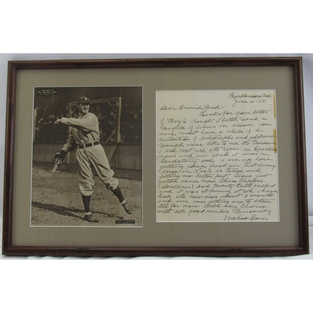 Sam Crawford Signed Custom Framed Letter Display (JSA) | Pristine Auction